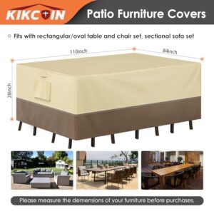 Patio Furniture Covers Waterproof Heavy Duty for Table and Chairs, Rectangular Outdoor Furniture Set Cover, Anti-Fade, Tear/Water Resistant Patio Furniture Set Covers, 110"L x 84"W x 28"H