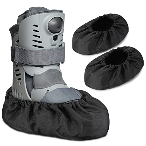 2 Pieces Walking Boot Cover Recovery Shoes Covers Non Skid Foot Brace Cover Reusable Boot Cover Waterproof Cast Rain Cover(Black,Medium)