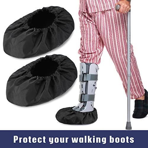 2 Pieces Walking Boot Cover Recovery Shoes Covers Non Skid Foot Brace Cover Reusable Boot Cover Waterproof Cast Rain Cover(Black,Medium)