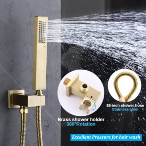 Enga Body Jets Shower System with On-Off Switch, 16 Inch Ceiling Rain Shower Head with Jets Shower Faucet Fixture Complete Set Brushed Gold