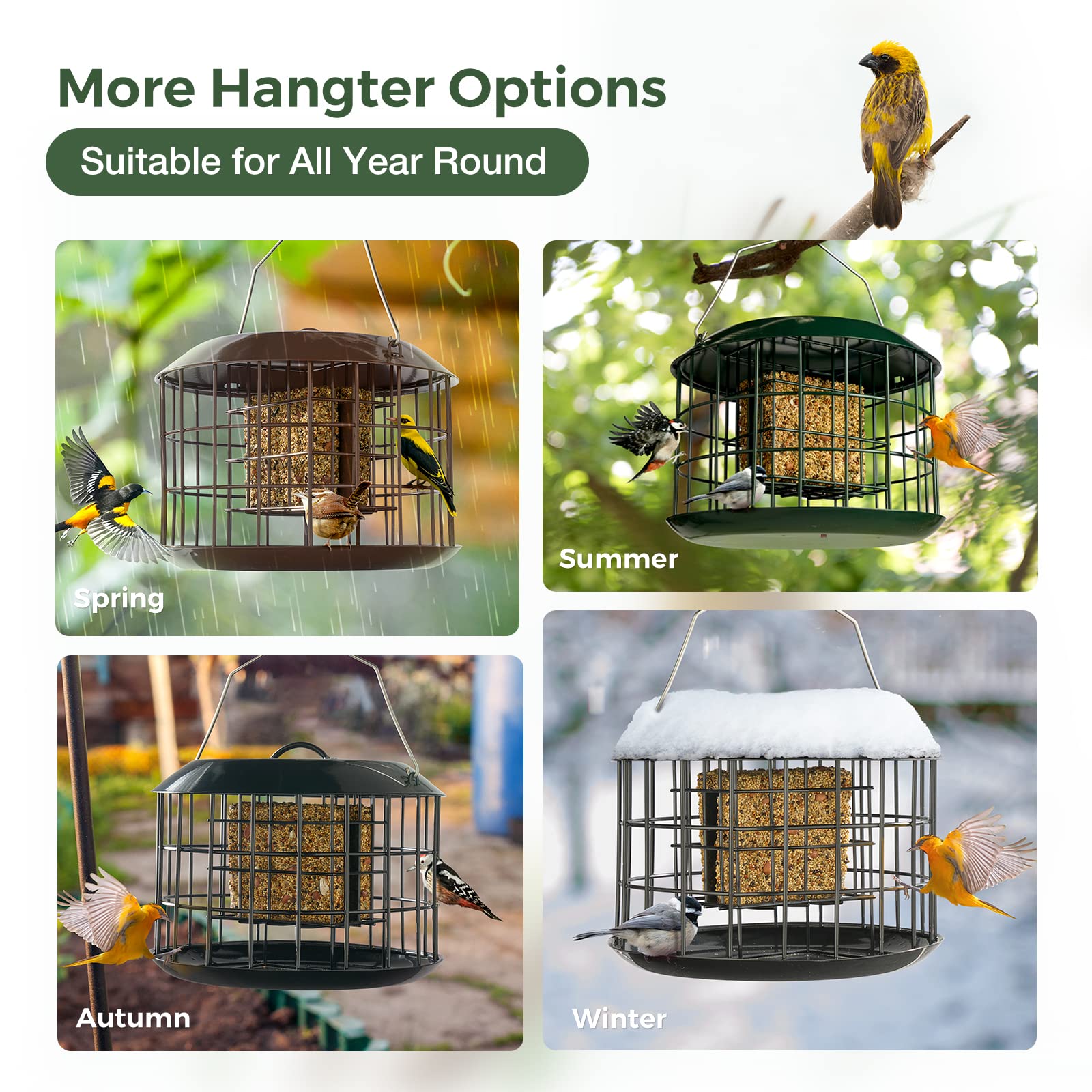 Kingsyard Squirrel Proof Suet Feeder, Cage Bird Feeders for Outdoors Hanging, All Metal, Double Suet Cake Capacity, Tray & Weatherproof, Green