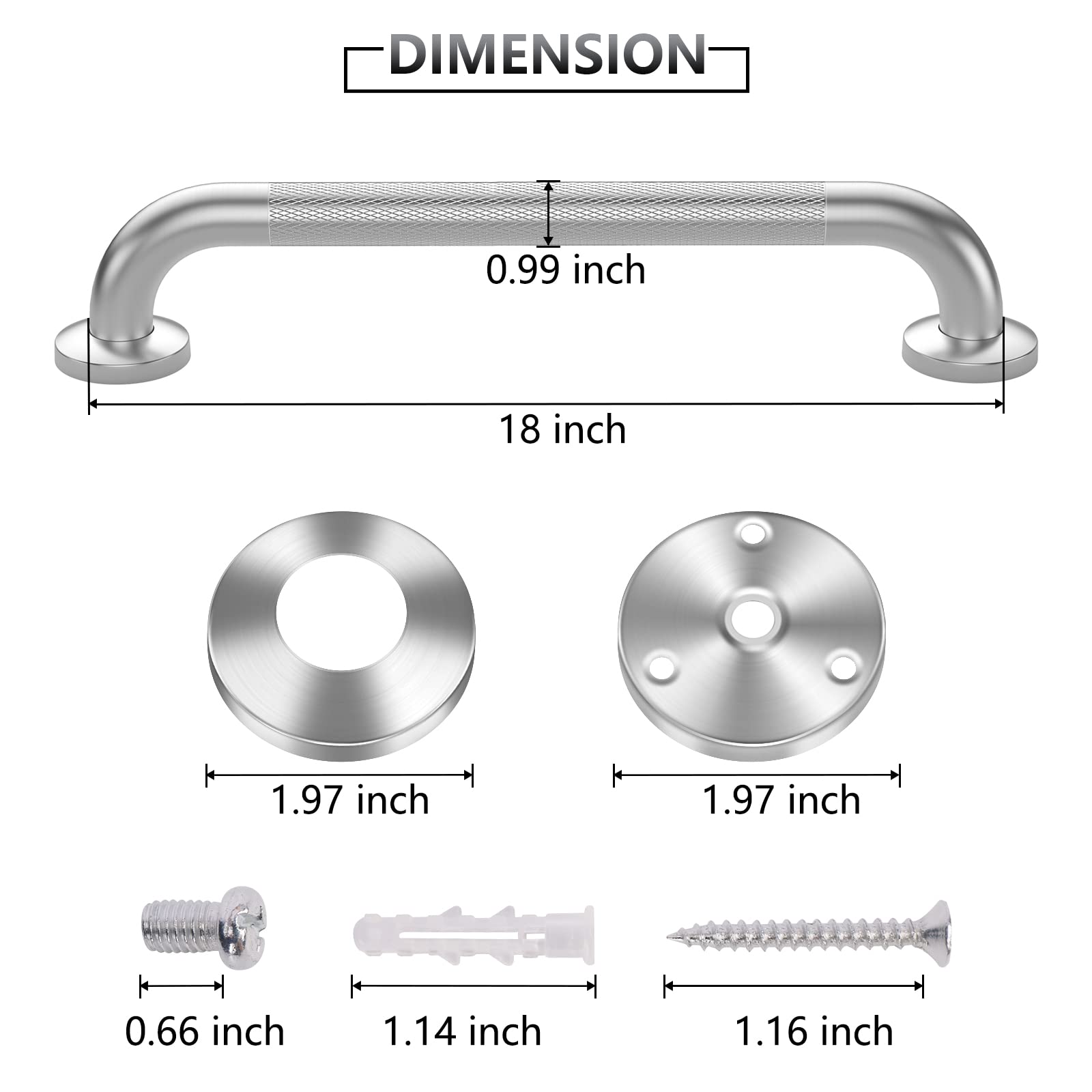 2 Pack 18 Inch Grab Bars for Bathtubs and Showers, Anti Slip Shower Grab Bars Stainless Steel Shower Handle Handicap Elderly Senior Assist Bathroom Saft Handle