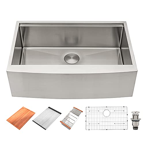 33"x22"x10" Inch Farmhouse Kitchen Sink Beslend Stainless Steel Apron Front 16 Gauge Single Ledge Workstation Farm Sink With Accessories