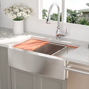 33"x22"x10" Inch Farmhouse Kitchen Sink Beslend Stainless Steel Apron Front 16 Gauge Single Ledge Workstation Farm Sink With Accessories