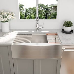 33"x22"x10" Inch Farmhouse Kitchen Sink Beslend Stainless Steel Apron Front 16 Gauge Single Ledge Workstation Farm Sink With Accessories