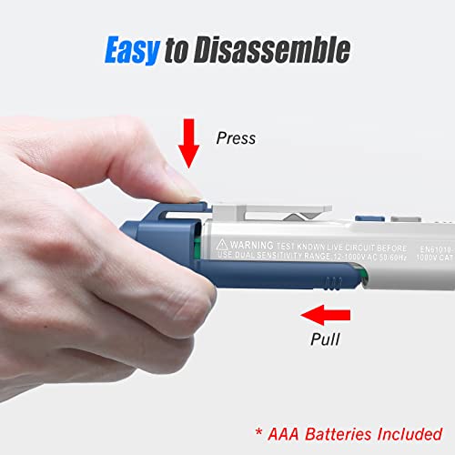 Voltage Tester 12V-1000V/48V-1000V, DIAFIELD Non Contact AC Voltage Tester, Flashing LED and Audible Warning Alarms, Batteries Included