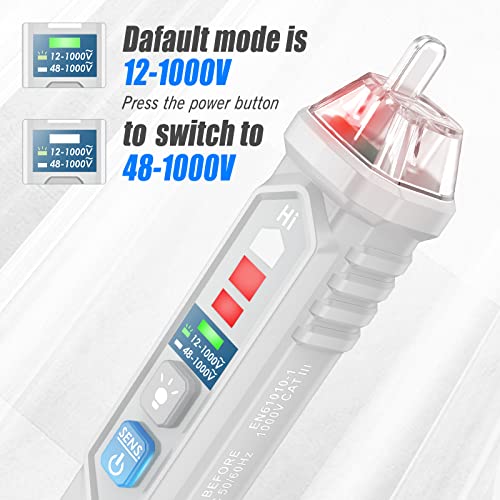 Voltage Tester 12V-1000V/48V-1000V, DIAFIELD Non Contact AC Voltage Tester, Flashing LED and Audible Warning Alarms, Batteries Included