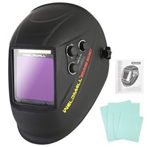 weldmall large viewing screen true color auto darkening welding helmet 4 arc sensor wide adjustable shade din 5-9/9-13 for tig mig arc welder hood grinding welder wm-q108