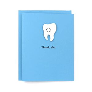 tooth thank you cards pack of 10 aqua blue with smile handmade greeting