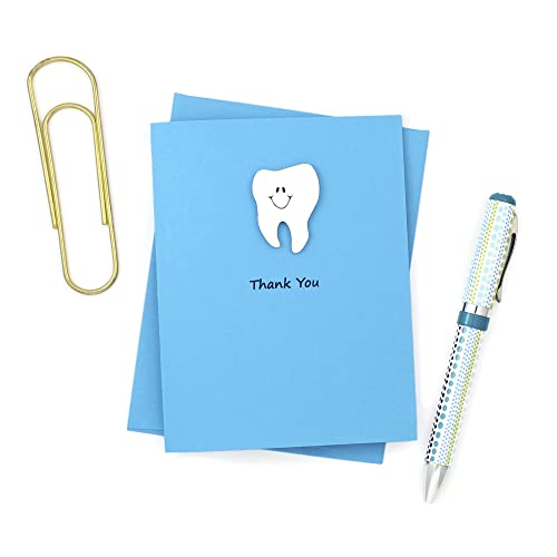 Tooth Thank You Cards Pack of 10 Aqua Blue with smile Handmade Greeting