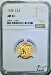 1929 p indian head quarter eagle $2.50 ms-64 ngc