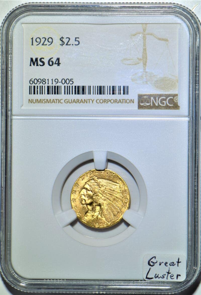 1929 P Indian Head Quarter Eagle $2.50 MS-64 NGC