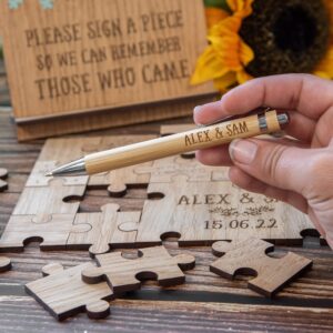 Wedding guest book alternative jigsaw puzzle personalized guestbook | laser engraved wooden pieces for party engagement reception anniversary (104 piece - Capital Letter Font)