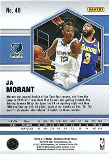 2020-21 Panini Mosaic #40 Ja Morant Memphis Grizzlies Official NBA Basketball Trading Card in Raw (NM or Better) Condition