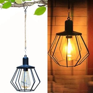 nanzhujin solar lanterns outdoor hanging metal vintage lantern warm white solar lights lamp waterproof edison bulb design for pathway garden patio yard tree decoration(diamond)