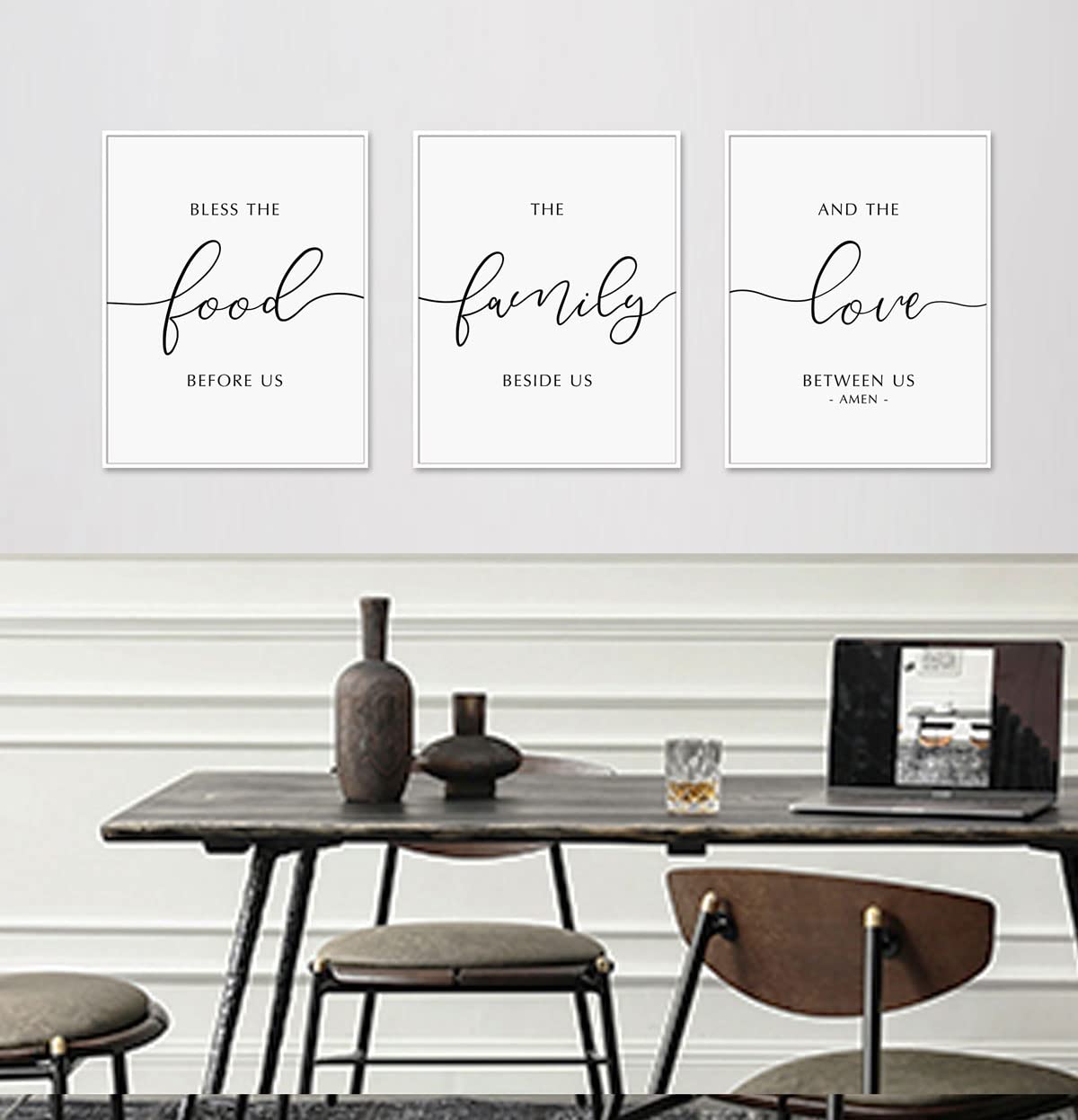 Bless The Food Before Us Kitchen Wall Art Dining Room Decor Kitchen Signs Bible Verse Kitchen Decor Wall Artwork Gift New Home Decor Set Of 3 Unframed (11X14 INCH)