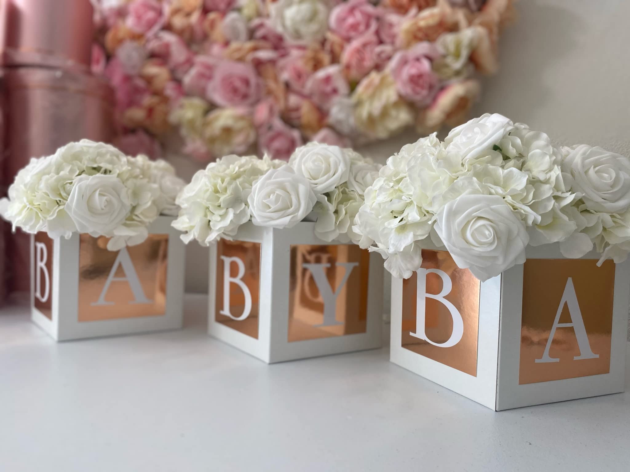 Rose gold baby shower decorations baby block letters centerpieces its a girl its a boy, unisex baby shower