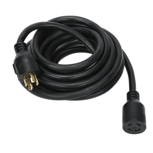 25FT Heavy Duty Generator Power Cord Copper NEMA L14-30P/L14-30R, 10/4 Gauge SJTW Cable, 4 Prong 30 Amps 125/250 Volts 7500 Watts Black Generator Lock Extension Cord