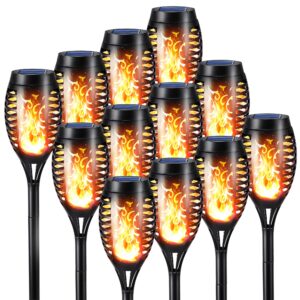 toodour solar torch flame lights, 12 pack solar lights outdoor with flickering flame, waterproof solar pathway lights landscape decoration lighting for garden, lawn, yard, outdoor decorations