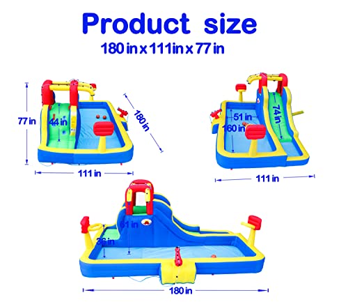 WELLFUNTIME Inflatable Water Park with Blower, Slide with Water Cannon and Double Basketball Rings