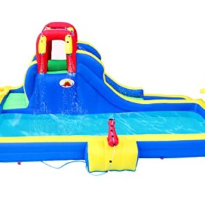 WELLFUNTIME Inflatable Water Park with Blower, Slide with Water Cannon and Double Basketball Rings