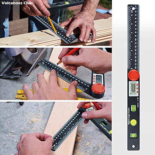 VOLCANOES CLUB Digital Angle Finder Protractor - 7inch Angle Gauge Spirit Level Ruler with INCH/MM & Level Bubble Vials - 360 Degree Measuring Super Gauge Tool for Carpenter, Construction, Woodworking