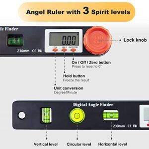 VOLCANOES CLUB Digital Angle Finder Protractor - 7inch Angle Gauge Spirit Level Ruler with INCH/MM & Level Bubble Vials - 360 Degree Measuring Super Gauge Tool for Carpenter, Construction, Woodworking