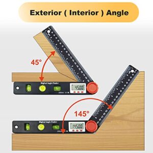 VOLCANOES CLUB Digital Angle Finder Protractor - 7inch Angle Gauge Spirit Level Ruler with INCH/MM & Level Bubble Vials - 360 Degree Measuring Super Gauge Tool for Carpenter, Construction, Woodworking