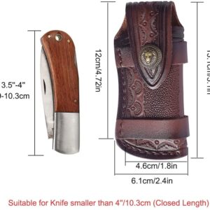 DONGKER 4" Leather Knife Sheath,Folding Pocket Knife Sleeve with Belt Loop for 4'' Knife Folding Knife