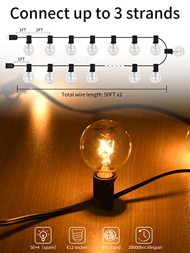 AVANLO Outdoor String Lights 100FT 2-Pack, Dimmable G40 Globe Patio String Lights with 54 Edison Bulbs Waterproof Hanging Outside Lights for Patio Backyard Bistro Wedding Cafe Party Christmas Decor