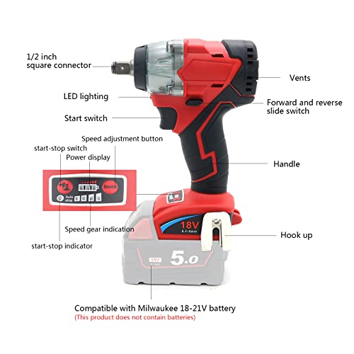 FSYAO 18V 1/2 inch cordless impact wrench-brushless, 350 ft-lbs maximum torque, 4-speed adjustment, automatic start and stop.(Main unit only, no battery).