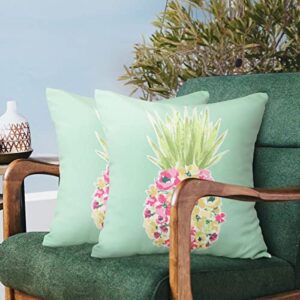 Mary Hatch Outdoor Decorative Pillow Covers Waterproof 18x18 inches 2 Pack Summer Throw Cushion Covers with Pineapple Pattern Pillow Cases for Garden Patio Furniture Couch, Turquoise