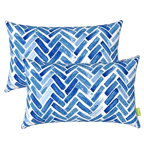 LVTXIII Outdoor/Indoor Lumbar Pillow Covers ONLY, 12” x 20” Fade-Resistant Patio Lumbar Cushion Cases Decorative Throw Pillowcase Shell for Couch Patio Garden Furniture Use - Blue Bricks