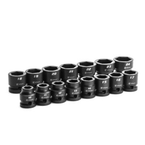 capri tools 1/2 in. drive stubby impact socket set, metric, 10 to 24 mm, 15-piece