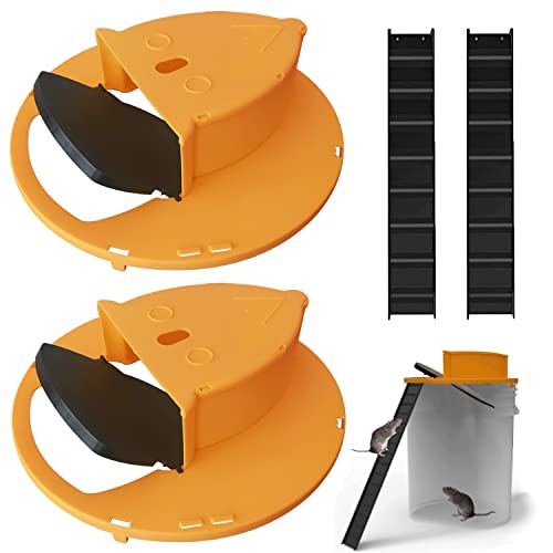 ZGANGZ 2Packs Mouse Trap Bucket Lid Mouse Traps for House Indoor Rat Trap Rat Traps Flip and Slide Bucket Mouse Trap Outdoor Humane Mouse Trap Updated Version Auto Reset Pest Control Traps, Yellow