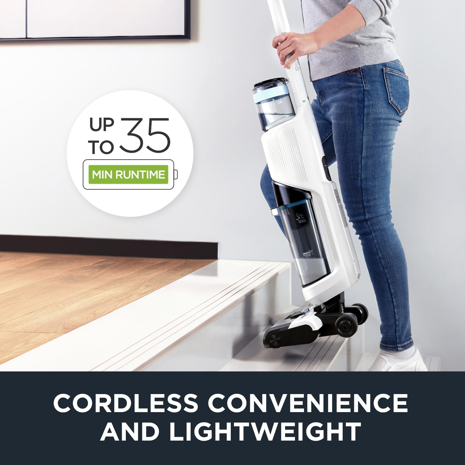 Eureka NEW500 Cordless Wet Dry Vacuum Mop for Multi-Surface Lightweight Hardwood Floors Cleaner with Self-Cleaning System, Voice prompts and Smart Dirt Detecting, XL Water Tank, Black & White