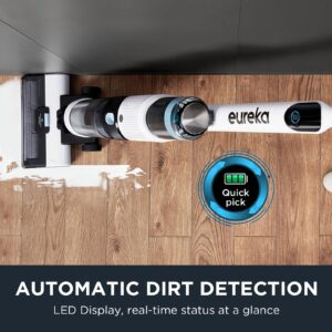 Eureka NEW500 Cordless Wet Dry Vacuum Mop for Multi-Surface Lightweight Hardwood Floors Cleaner with Self-Cleaning System, Voice prompts and Smart Dirt Detecting, XL Water Tank, Black & White