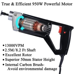 BIZOEPRO Hand Held Power Concrete Vibrator 950W 13000rpm With 2.5M(8-1/5feet) Shaft Rod Electric Concrete Vibrabrater Portable Construction Pencil Vibrator