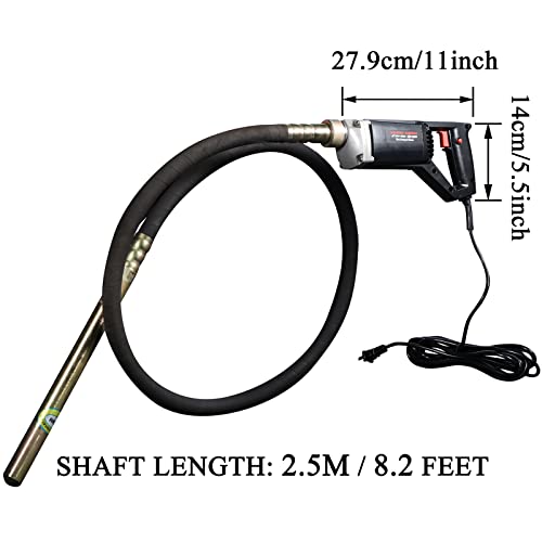 BIZOEPRO Hand Held Power Concrete Vibrator 950W 13000rpm With 2.5M(8-1/5feet) Shaft Rod Electric Concrete Vibrabrater Portable Construction Pencil Vibrator