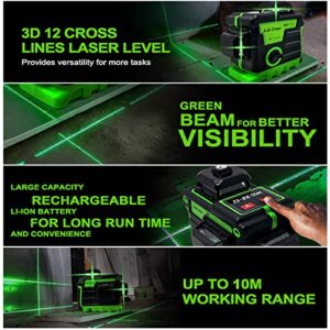 Laser Level 3D Green Line - Self-leveling Rotary 12 Lines 360 Degree Green Beam Laser Leveler Vertical Horizontal Cross Line Construction Flooring Tiling Picture Hanging Rotary Alignment