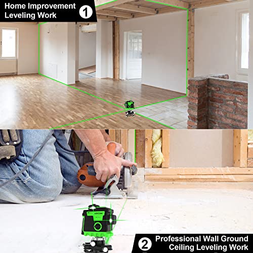 Laser Level 3D Green Line - Self-leveling Rotary 12 Lines 360 Degree Green Beam Laser Leveler Vertical Horizontal Cross Line Construction Flooring Tiling Picture Hanging Rotary Alignment