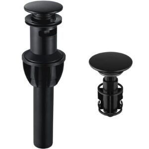 bathroom sink drain, pop up drain stopper with overflow, lavatory vanity vessel sink drain assembly, matte black