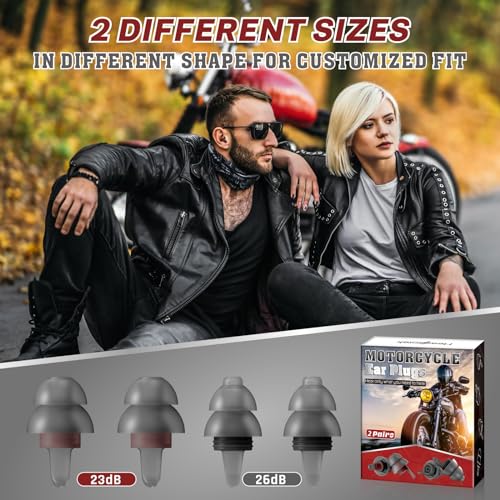 Hearprotek Motorcycle Ear Plugs, [2 Pairs] reusable high fidelity ear plugs for wind noise reduction & hearing protection-discreet motorbike earplugs for motorcycles,racing,concerts,work,safety,travel