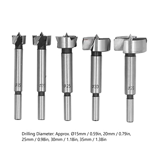 5Pcs Woodworking Forstner Drill Bit Round Shank Flat Wing Drilling Hole Hinge Punching Bit 15mm 20mm 25mm 30mm 35mm