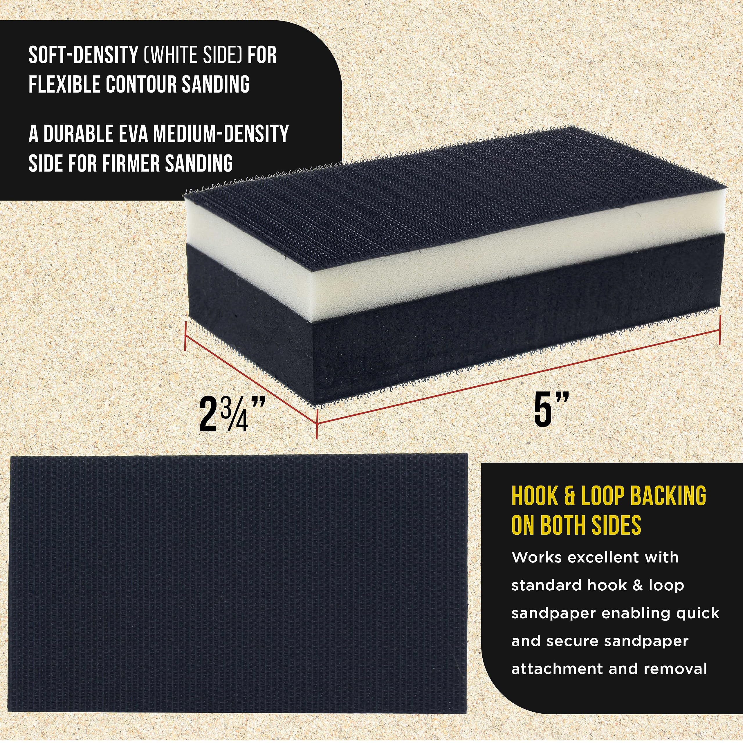 Dura-Gold Pro Series Rectangle 5" x 2-3/4" Dual Density 2 Sided EVA Sanding Block, Hook & Loop Backing, 2 Pack - PSA Sandpaper Conversion Adapter Pad - Automotive Paint Prep Sand Woodworking Furniture