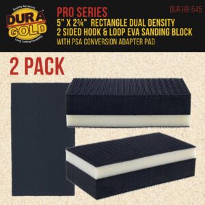 Dura-Gold Pro Series Rectangle 5" x 2-3/4" Dual Density 2 Sided EVA Sanding Block, Hook & Loop Backing, 2 Pack - PSA Sandpaper Conversion Adapter Pad - Automotive Paint Prep Sand Woodworking Furniture