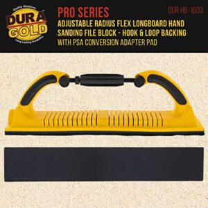 Dura-Gold Pro Series Adjustable Radius Flex Longboard Hand Sanding File Block with Both Hook & Loop Backing and PSA Backing Conversion Adapter Pad, Use Continuous Rolls or Sandpaper Sheets, Auto, Wood