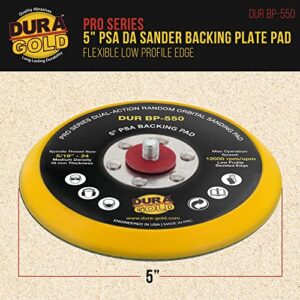 Dura-Gold Pro Series 5" PSA DA Sander Backing Plate Pad - Flexible Low Profile Edge, Dual-Action Random Orbital Sanding Pad, Vinyl Faced For Self-Adhesive Stickyback Sandpaper Discs - Auto Woodworking