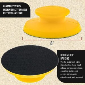 Dura-Gold Pro Series 5" Round & Mouse-Shaped Hand Sanding Block Pads for Hook & Loop and PSA 5" DA Sanding Discs - 2-Way Adapter Pad to Use PSA Sandpaper - Automotive Sand Polish Woodworking Furniture