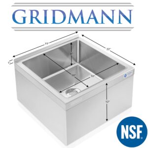 GRIDMANN Stainless Steel Floor Mop Sink - 19" x 22" x 12" with Backsplash, NSF Certified